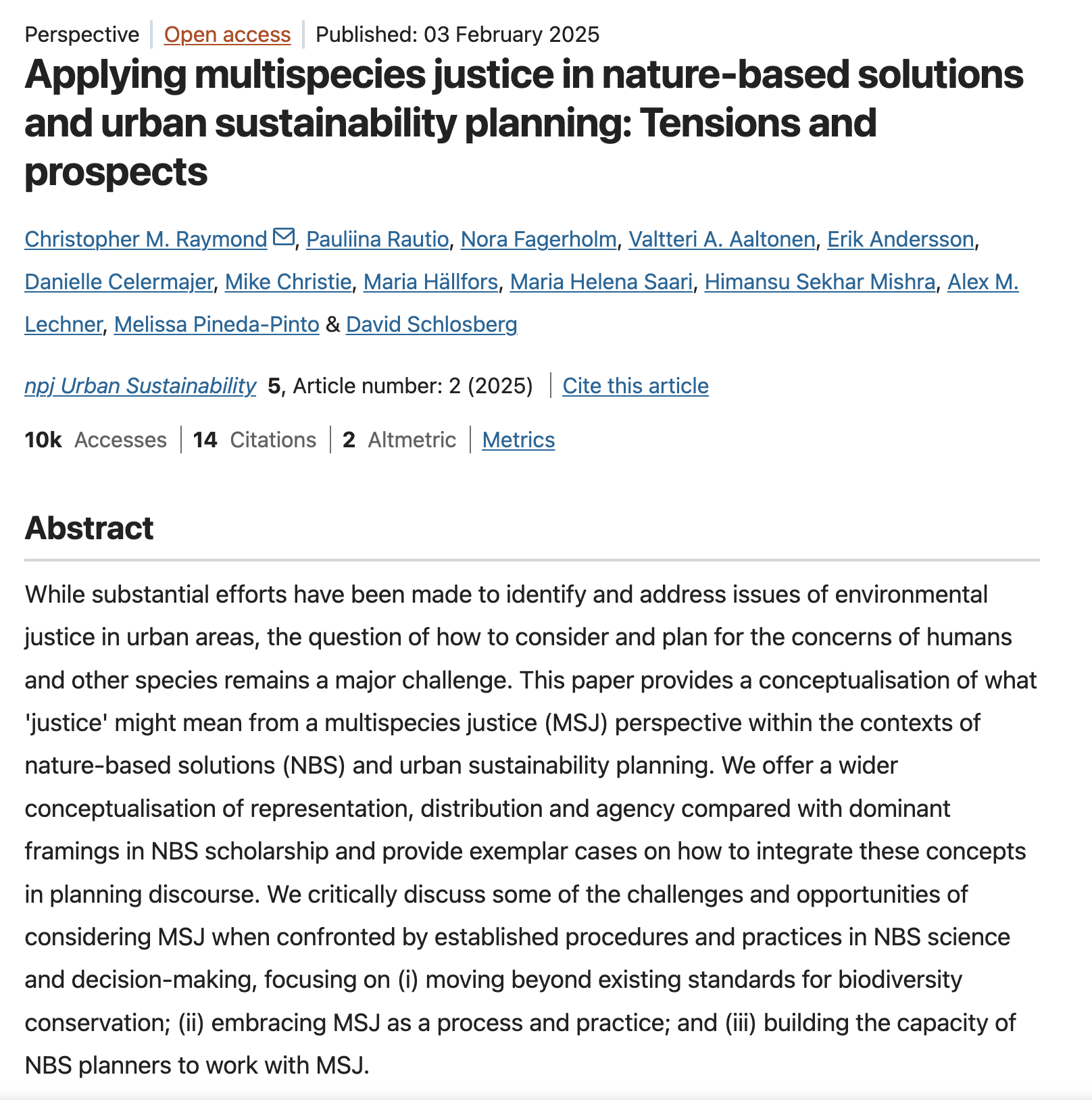 Applying multispecies justice in nature-based solutions and urban ...